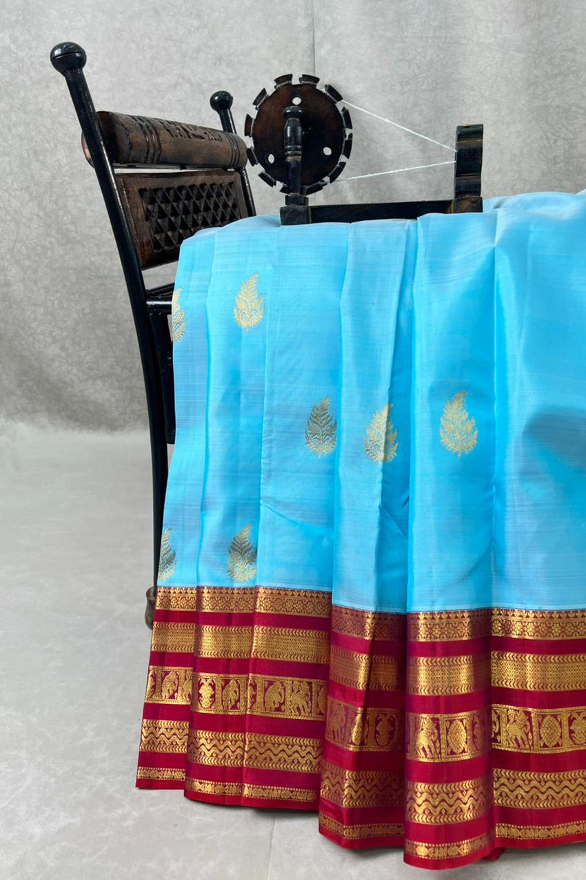 KANCHIPURAM PURE SILK KUTTU BORDER SAREE – Gadwal Weavers Society